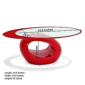 Fab Glass and Mirror Stylish Oval Shape Coffee Table, Red