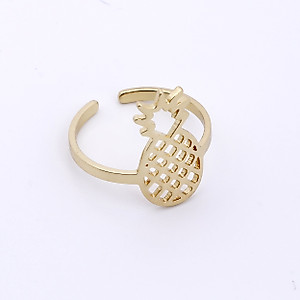 SENFAI Pineapple Charm Open Finger Rings Adjustable Cute Women Jewelry (Gold)