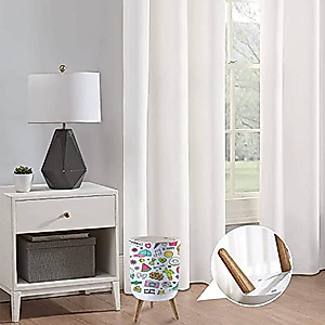 LGCZNWDFHTZ Small Trash Can with Lid for Bathroom Kitchen Office Diaper Cute Funny Doodles Seamless White Teenage Girls Bedroom Garbage Bin Dog Proof Waste Basket Decorative, 8.66x14.3inch