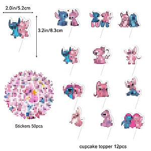 Generic Pink stich Birthday Decorations stich Birthday Party Supplies stich Happy Birthday Banner Hanging Swirls Cake Topper Balloons Tablecloth for Birthday Party Supplies