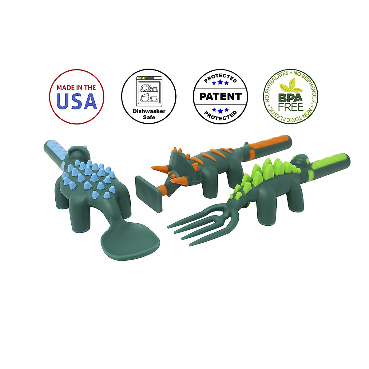 Constructive Eating Dinosaur Utensils - Made in USA - Toddler Utensils 1 Year Old - Baby Spoon - Toddler Utensils 2 Year Old - Toddler Silverware - Baby Forks 12-18 Months - Kids Silverware