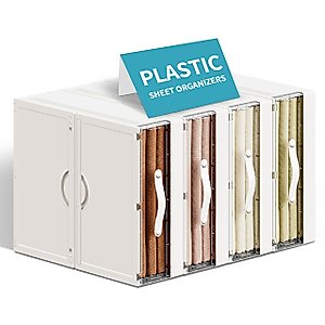 MSHOMELY 4 Pack Bed Sheet Organizers and Storage, Foldable Sheet Organizer for Linen Closet, Plastic Sheets Set Linen Closet Organizer Folder for Bedding Sheets, Duvet Covers, Pillow Case, White