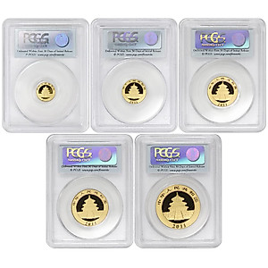 CN 2011 Set of 5 Chinese Gold Panda GemBU First Strike w/Original Government Box and Certificate of Authenticity by Mint State Gold Gem BU