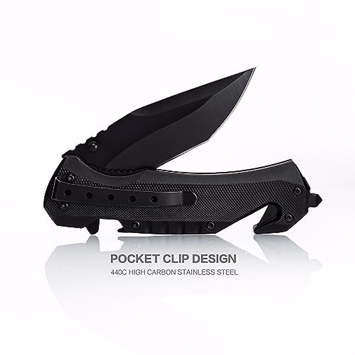 LI JIU Folding Pocket Knife - 8 inch Tactical Knife, made of high-carbon steel, Aluminum handle & Pocket Clip, Multifunctional design (Black)