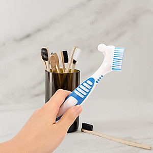 JECOMPRIS Denture Toothbrush 2 Sets Denture Dual Bristle Heads Toothbrushes with Cover Case Ergonomic Handle Toothbrushes for Denture Deep Cleaning Care Double Sided Toothbrush