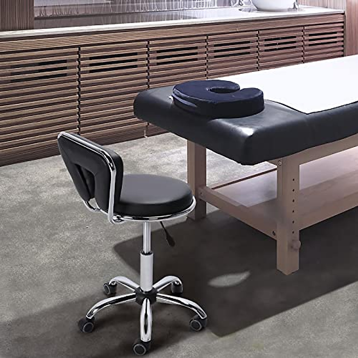 Yaheetech Rolling Swivel Salon Stool Chair Height Adjustable Home Spa Massage Manicure Facial Stool with Backrest and Wheels Black - 2PCS