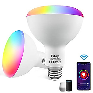 Smart Bulbs, BR30 Smart Light Bulb Compatible with Alexa Google Home, Dimmable Color Changing Music Sync 2.4Ghz WiFi Bulbs 13W 1200LM No Hub Required, 100W Equivalent IP64 Waterproof Fitop 2 Pack E26