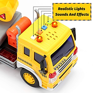 Liberty Imports Big Rig Tractor Trailer Low Boy Transport Flat Bed with Excavator Toy Trucks Combo, Semi Truck with Lights and Sounds, Flatbed Push and Go Construction Vehicle for Kids