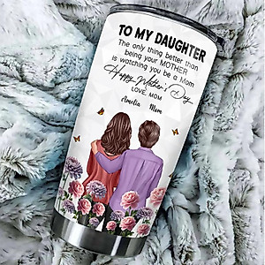 ORIWAVE To My Daughter From Mom Happy Mother's Day Birth Flower, Christmas, Birthday Personalized Tumbler 20 Oz Stainless Steel For Mom, Daughter, Grandma