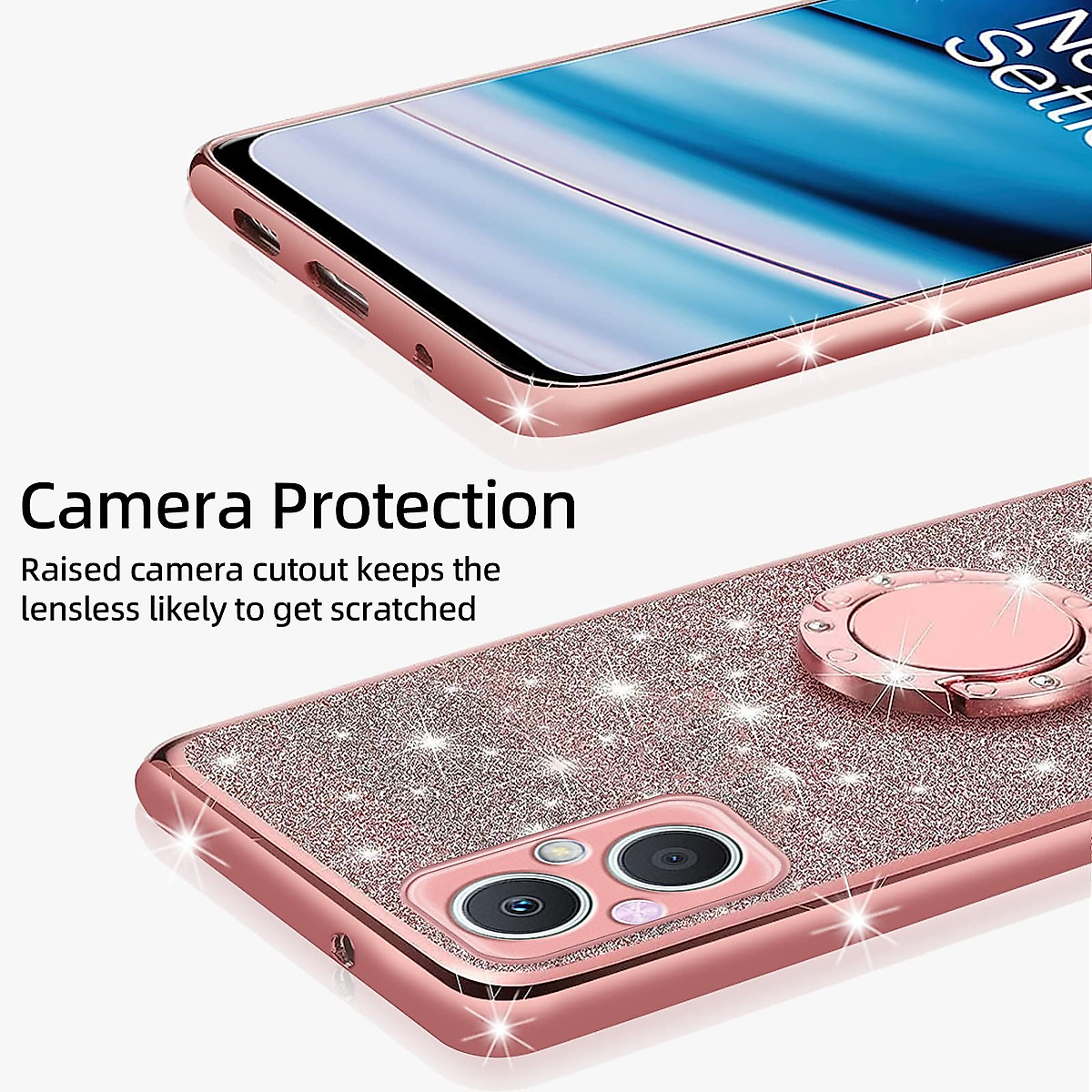 KuDiNi for N20 Phone Case, OnePlus Nord N20 5G Case for Women Cute Glitter Crystal Soft Clear Tpu Luxury Bling Protective Cover with Kickstand Strap for OnePlus Nord N20 5G (Glitter Rose)
