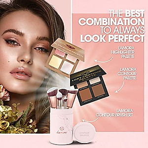 Pro Face Contour Brush Set - Synthetic Contouring Sculpting and Highlighting Kit - Cream Blush Powder Flat Nose Cheek Round Small Angled Fan Tapered Precision Kabuki Foundation Makeup Brushes