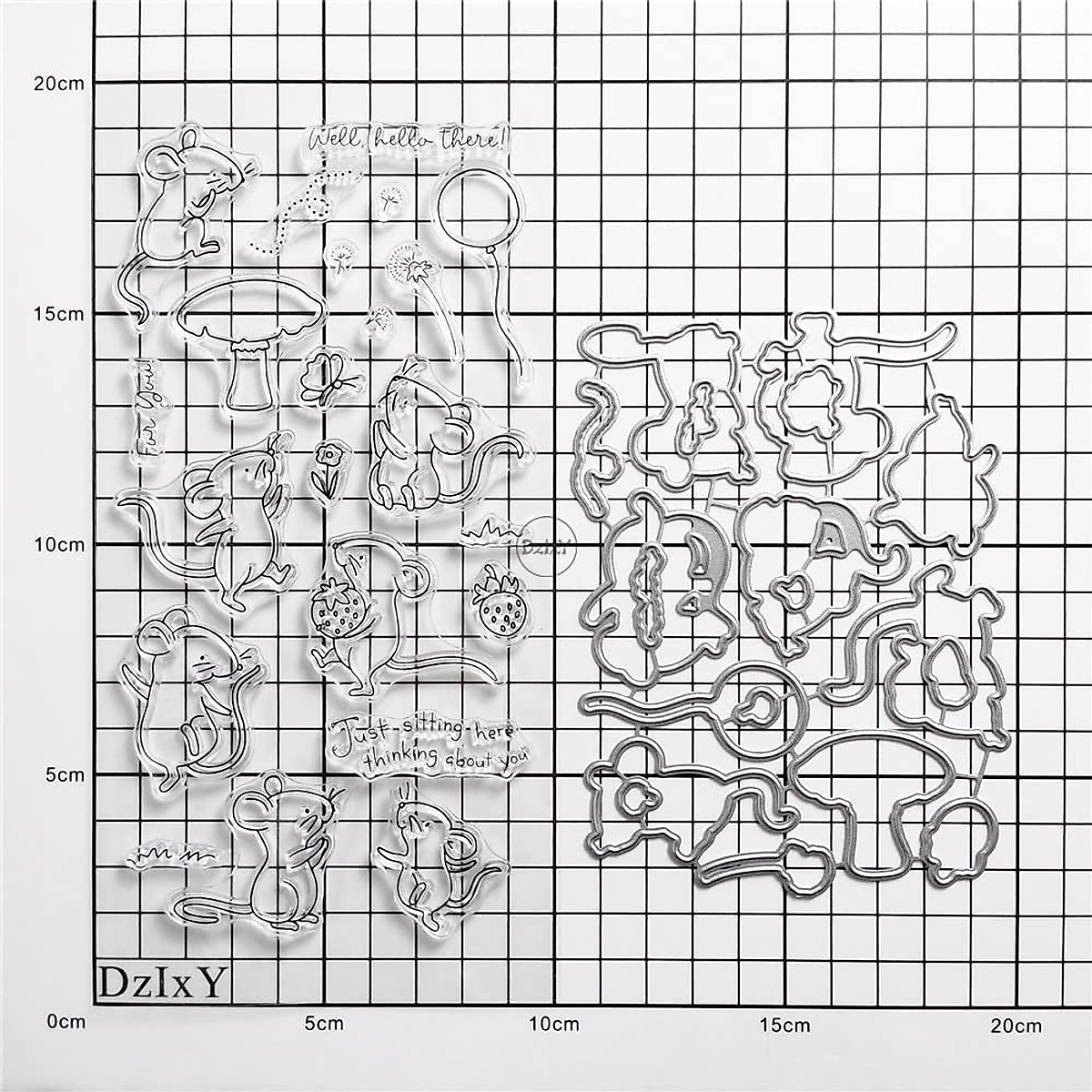 DzIxY Strawberry Mouse Clear Stamps and Metal Cutting Dies Sets for Card Making Scrapbooking Paper Supplies Silicone Seals Storage Pockets