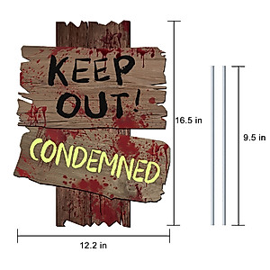 GABOSS Halloween Decorations Beware Signs Yard Stakes Outdoor Creepy Assorted Warning Sign,Scary Zombie Theme Party Decor Supplies,3 Pieces,16.5" x 12.2"