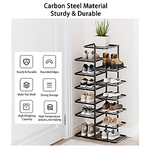 YYW Vertical Shoe Rack- Metal Narrow Shoes Shelf- 2 Rows Small Corner Shoe Storage Organizer for Entryway, Closet, Bedroom, Hallway (6 tiers - matte black)