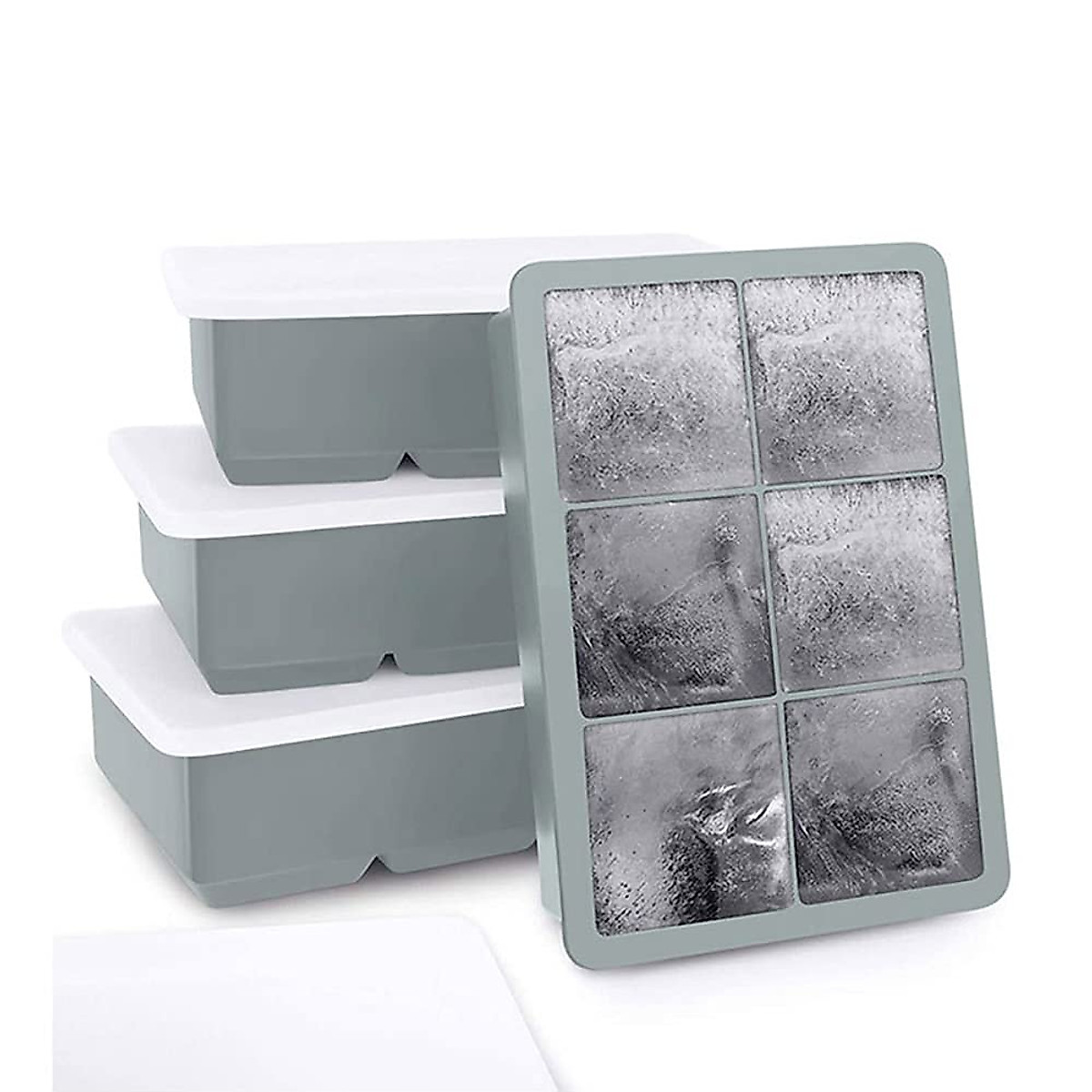 Ice Cube Tray With Lids Large Size Silicone Flexible 6 Cavity Ice Maker for Whiskey and Cocktails or Homemade, Keep Drinks Chilled Reusable and BPA Free 2 Pack