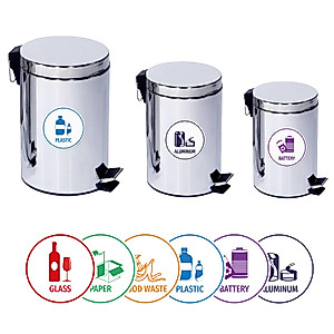 Recycle Sticker for Trash Can, 12 Pieces Trash and Recycle Stickers, Recycling Sorting Sticker Signs Decals Battery Glass Food Waste Paper Plastic Aluminum for Home Kitchen Outdoor Decals (Round)
