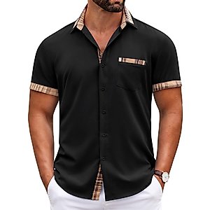 COOFANDY Men's Button Up Shirts Short Sleeve Business Casual Dress Shirts for Men Black