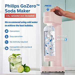 PHILIPS Sparkling Water Maker Soda Maker Soda Streaming Machine for Carbonating with 1L Carbonating Bottle, Seltzer Fizzy Water Maker, Compatible with Any Screw-in 60L CO2 Carbonator(NOT Included)