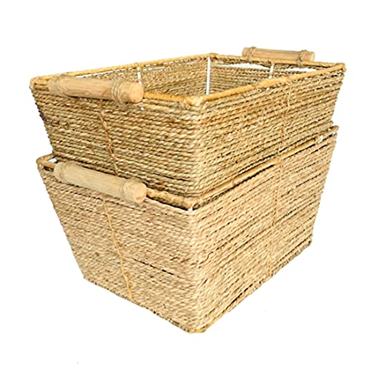 MARLIC Rectangular Seagrass Woven Storage Basket with Handles - Natural Seagrass Baskets for Organization and Storage - Medium - Trapezoid 12x8x6 IN (2)