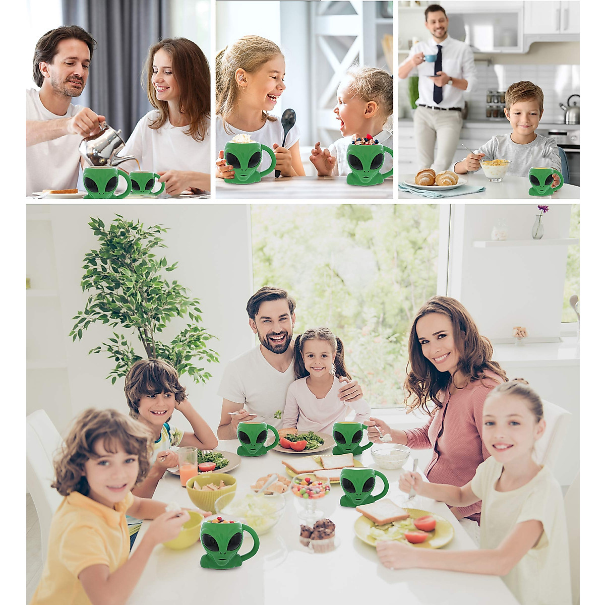 MUGNIV Novelty 3D Green Alien Mug - Cute Cute Coffee Mugs for Women and Men, Funny Coffee Mug Space Gift for Coffee Lovers, Cool Alien Head Fun Glassware Ceramic Mug for Hot and Cold Drinks - 17 Oz