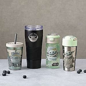 Zak Designs Star Wars The Mandalorian Double Wall Tumbler with Lid and Straw Made of Break-Resistant Plastic (Baby Yoda/The Child, 13oz, BPA Free) (SWSD-V540)