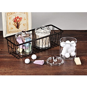 6 Pack of 12 Oz. Qtip Dispenser Apothecary Jars Bathroom with Labels - Qtip Holder Storage Canister Clear Plastic Acrylic Jar for Cotton Ball,Cotton Swab,Cotton Rounds,Floss Picks, Hair Clips (Clear)