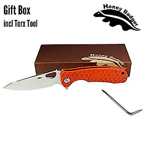 Honey Badger Leaf Pocket Knife for Men and Women - Folding Pocket Knife with Clip, Mini Folding Knife, Multitool Knife, Outdoor Camping Knife, Small Pocket Knife, Lightweight Pocket Knife - Medium Orange