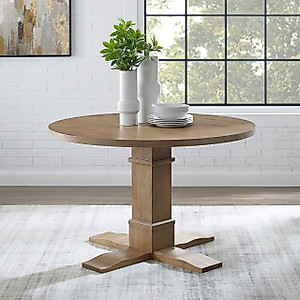 Crosley Furniture Joanna Modern Farmhouse Round Wood Dining Table, Rustic Brown