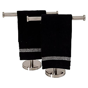 Sparkles Home Rhinestone Stripe Fingertip Towel Set of 2 - Design Soft Luxury Hotel Quality Absorbent Towels for Aesthetic Bathroom Décor, Black