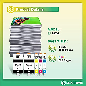 S SMARTOMNI Compatible 902XL Ink Cartridges Upgraded-Chip Replacement for HP 902 902XL Ink Cartridge Combo Pack Black and Color for Use in HP OfficeJet Pro 6960 6962 6970 6975 6978 6968 6975