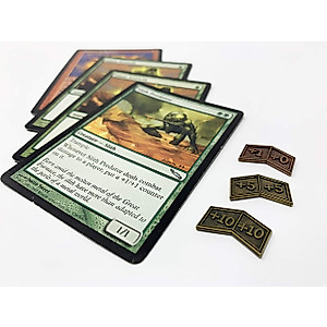 Citadel Black MTG Buff Counters Expansion Set of 30 Metal Tokens - with Velvet Drawstring Pouch, Antique Gold & Copper Finish Metal Tokens, Magic: The Gathering