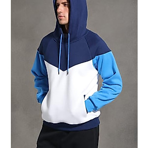 Niceif Men Casual Adult Pullover Hooded Sweatshirt Sportswear, Blue White L