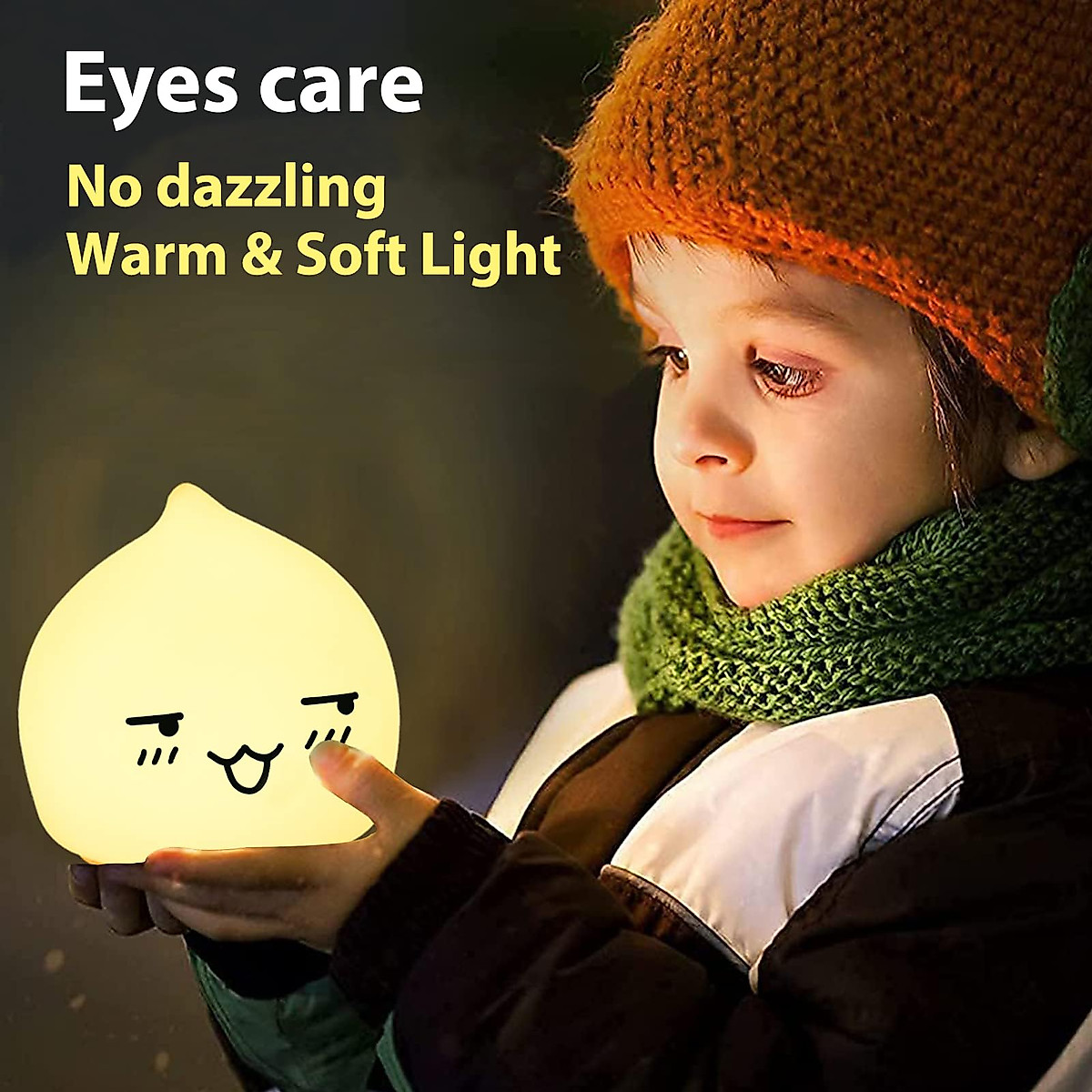 Night Light for Kids, Sweet Kawaii Lamp Dumpling Light, Cute Face Waterdrop Nightlight Great Gift Idea for Battery Powered Night Lights Silicone Portable Nursery for Baby Toddler Teen Bedrooms