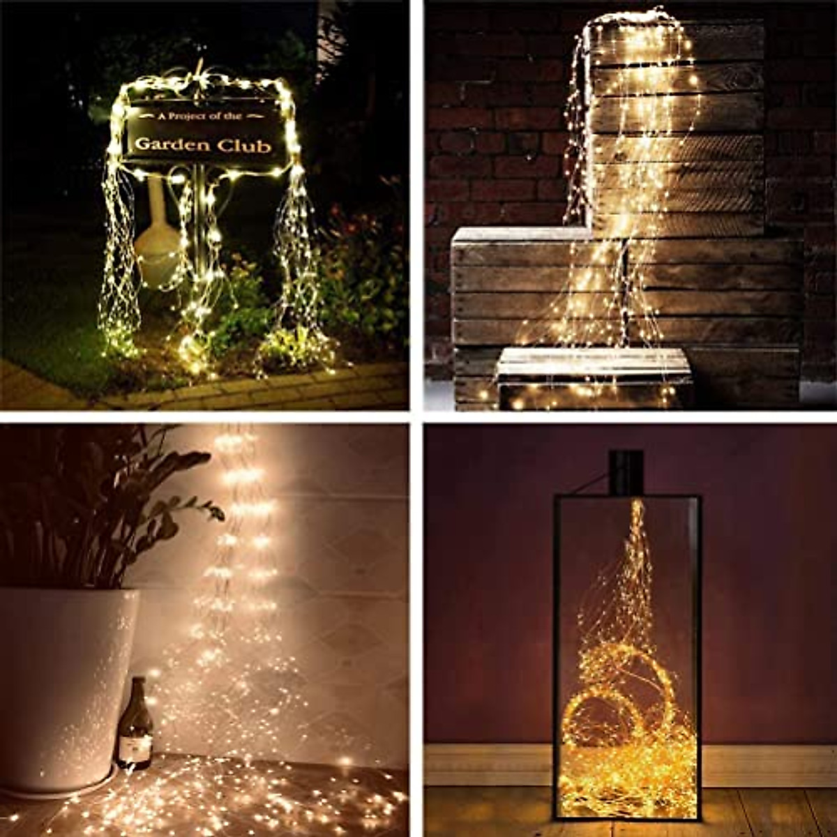 2 Pack Fairy Lights with Remote 250 LED Battery Operated Outdoor Waterproof Twinkle Lights 8.2ft Waterfall Lights Firefly Lights for Garden Wedding Birthday Christmas Decorations (Warm White)