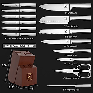 Cleaver Knife and 15-Pieces Knife Set, imarku Japan Stainless Steel Knife Set with Block and Knife Sharpener, 7 Inch Meat Cleaver or Home Kitchen and Restaurant