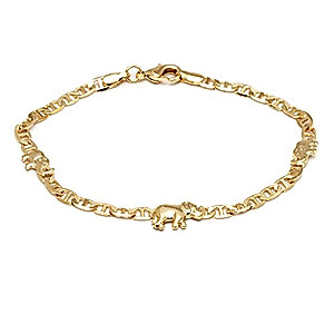 Barzel 18K Gold Plated Flat Marina Elephant Anklet For Women- Made In Brazil