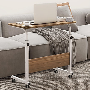 SogesHome 31.5inches Adjustable Mobile Bed Table Portable Laptop Computer Stand Desks with Rolling Wheels, Oak