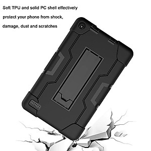 For All-New Fire 7 2019/2017 (9th Gen, 7th Gen) Case,Cherrry Heavy-Duty Rugged Kickstand Series - Shockproof Hybrid Three Layer Armor Kids Case Cover For Amazon All-New Fire 7 2019 (Black/Black)