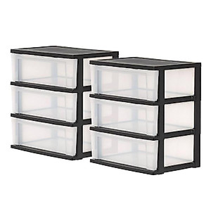 IRIS USA Wide 3 Drawer Plastic Storage Chests 2 Pack