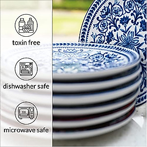 Sonemone Blue Floral Dessert Plates, Set of 6, 6 Inch Small Appetizer Plates, for Cake, Snacks, Ice Cream, Side Dish, Ceramic, Microwave & Dishwasher Safe