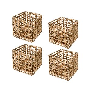 LilaCraft Wicker Storage Bins, Wicker Storage Baskets for Shelves, Large Wicker Storage Cubes Baskets, Wicker Baskets for Gifts, Storage Bins for Bedroom, Living Room (Set 4 packs 12”x12”x12”)