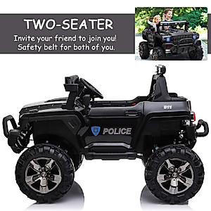 Aosom 53" L 2-Seater 12V Police Car Ride on Truck with Remote Control, Battery Operated Electric Car for Kids with Suspension, MP3 Player, Lights, Music, Horn, Pink