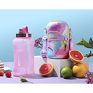 H2O Capsule 2.2L Half Gallon Wide Mouth Water Bottle with Storage Sleeve and Removable Straw - Hydration Tracker Jug with Measurements Marked – Shatterproof BPA-Free, (Purple TieDye)