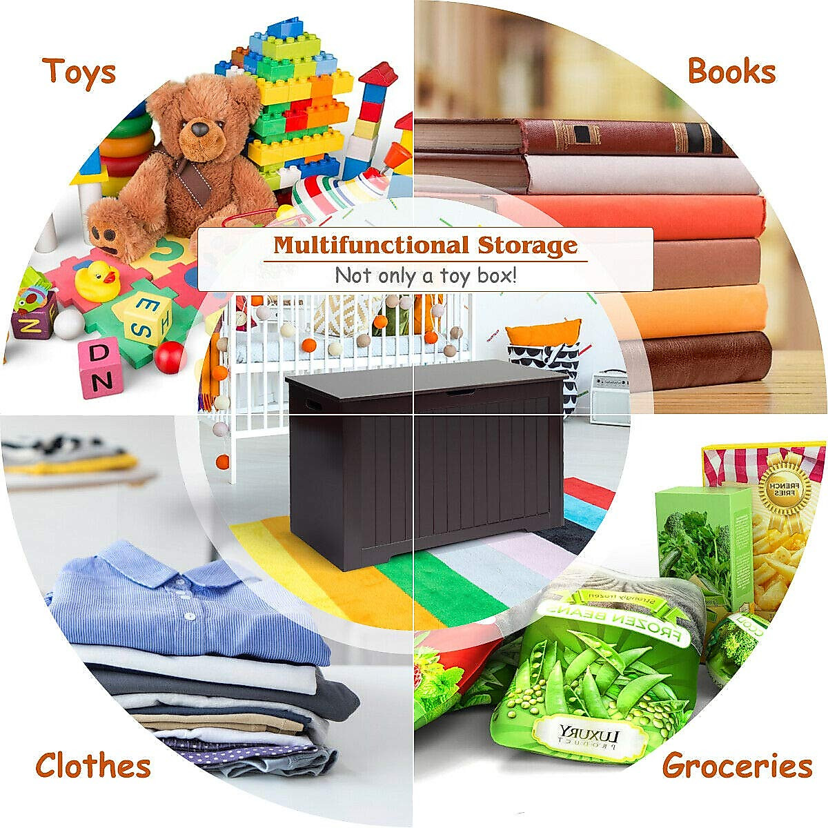 DORTALA Toy Chest Box, Large Storage Wooden Toy Organizer with Flip-Top Lid, Finger-Pinch Prevention Toy Storage Case for Bedroom/Living Room/Kindergarten,White