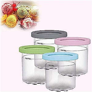 DISXENT Creami Pints and Lids, for Ninja Ice Cream Maker Cups,16 OZ Ice Cream Containers Airtight,Reusable Compatible NC301 NC300 NC299AMZ Series Ice Cream Maker
