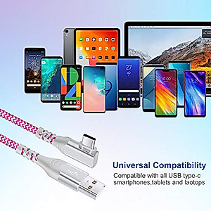 USB Type C Cable Fast Charging [3Pack,10ft],Pofesun USB C Cable Right Angle 90 Degree USB A to Type C Fast Charger Compatible for Samsung S22+Ultra S21 S20 S10 S9 Plus Note 20 10-Purple,Green,Rose