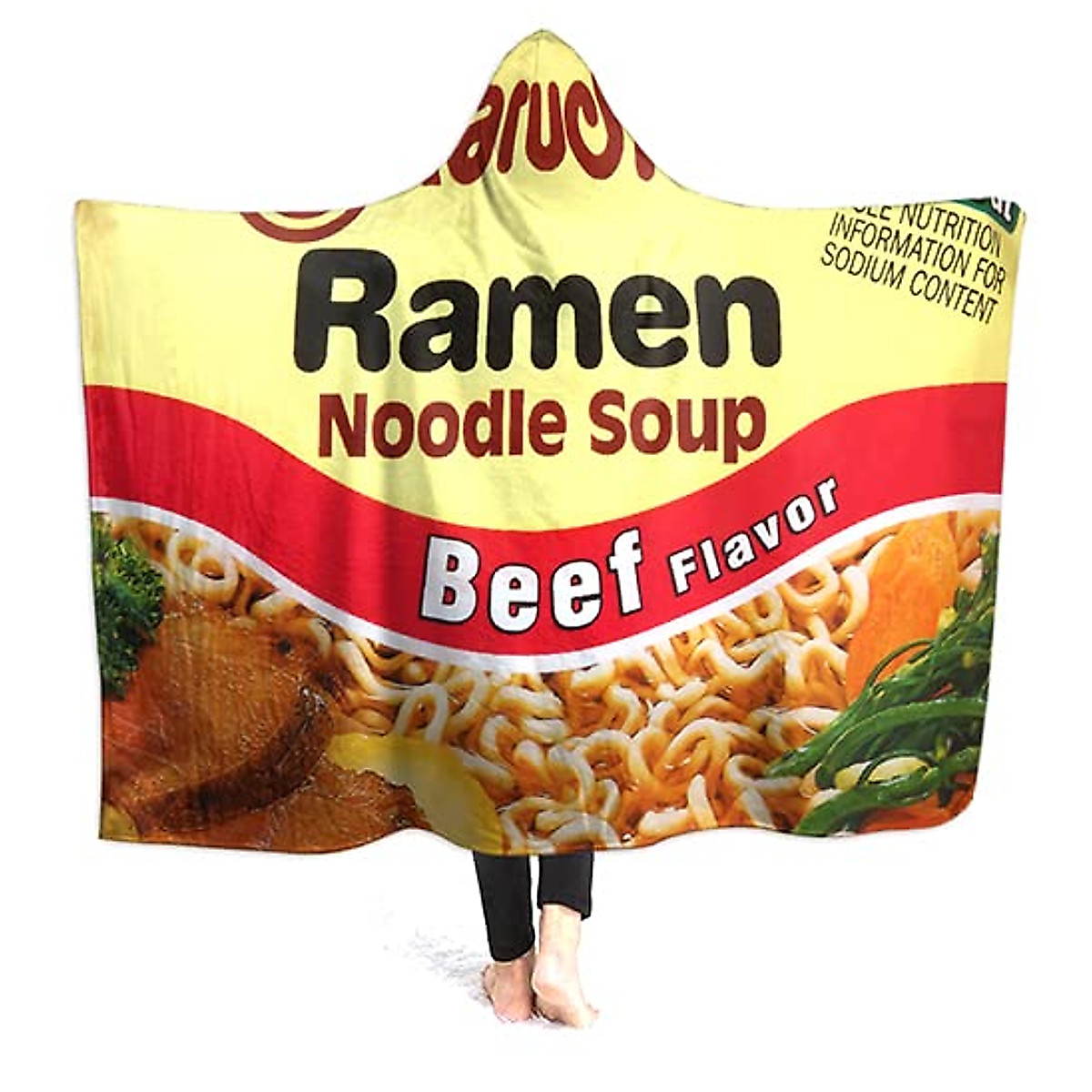 321DESIGN Ramen Noodles Beef Flavor Noodle Soup Wearable Blanket Fleece Hooded Robe Cloak Throw Quilt Poncho Microfiber Sherpa Plush Warm Wrap Multiple-Size Cape Kids Size 50 x 40 Inch