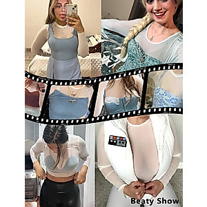 Avidlove Sheer Tops for Women Long Sleeve Sexy Mesh Cropped Tee Blouse See Thru Shirts Y2k Tops White, M
