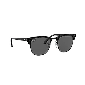 Ray-Ban RB3016 Clubmaster Square Sunglasses, Wrinkled Black On Black/Dark Grey, 49 mm