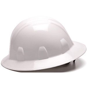 Pyramex HP24110 Full Brim Hard Hat 4 Point Ratchet Suspension - White, 12 Count